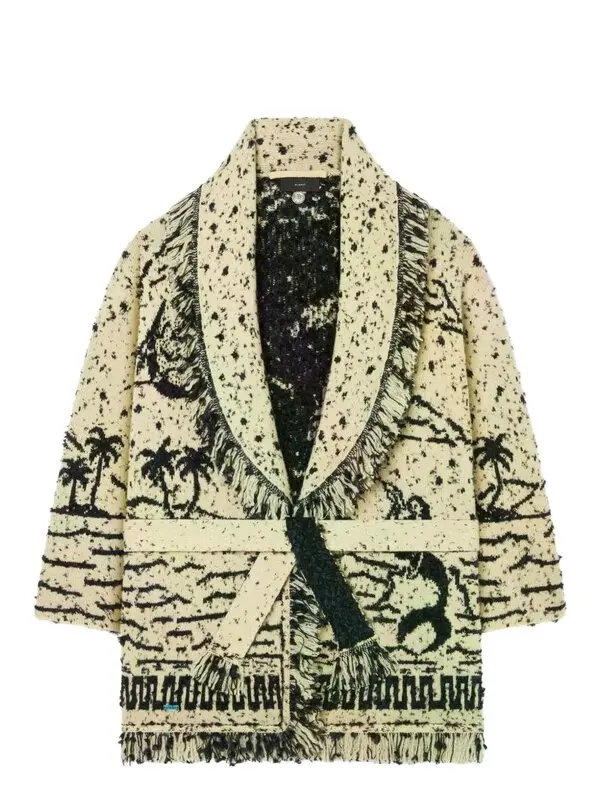 Alanui Ocean Whispers Fringed Graphic Cardigan - Neutrals