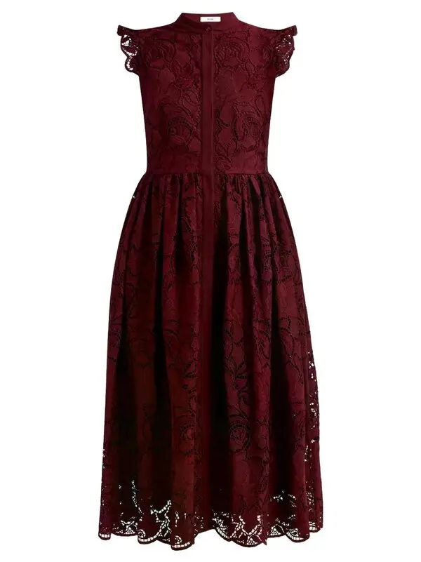 Erdem Ruffled Lace Midi Dress - Red