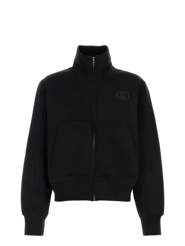 Gucci Interlocking G Zip-up Cotton Sweatshirt - Black