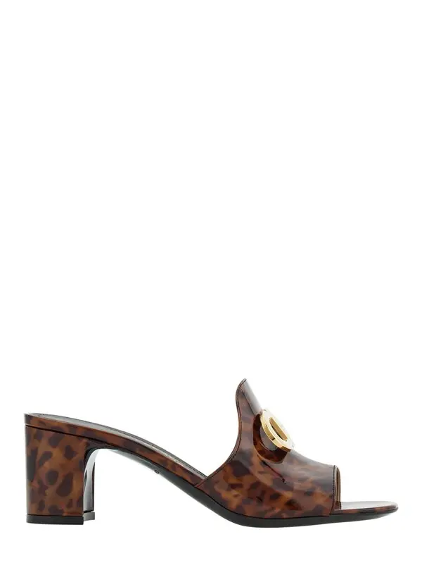 FERRAGAMO Mid-heel Slide With Gancini Buckle - Brown