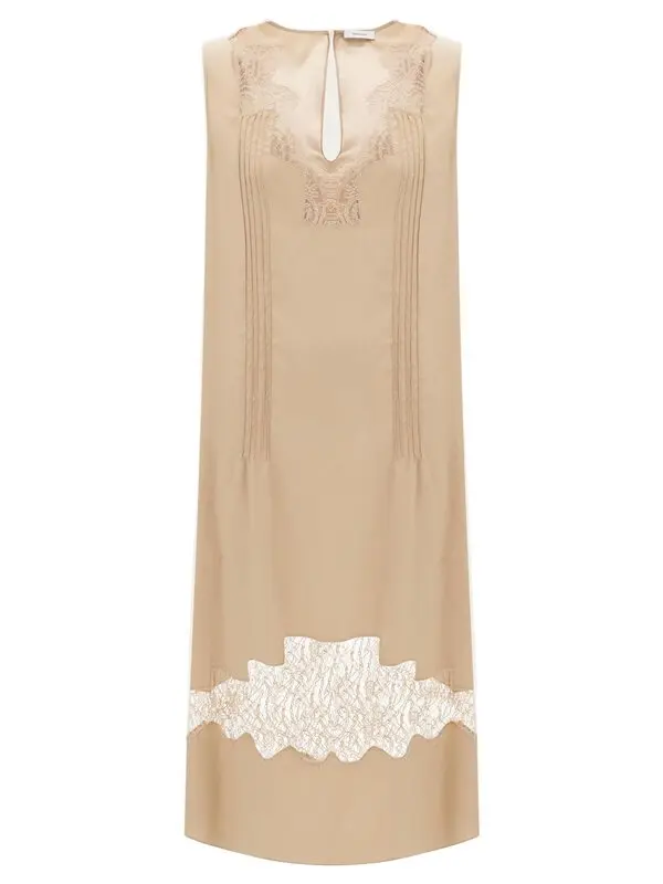 FERRAGAMO Dress With Lace Inserts - Beige