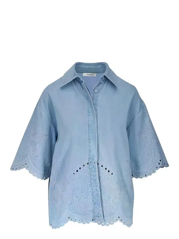 Zimmermann Floral-embroidered Denim Shirt - Blue