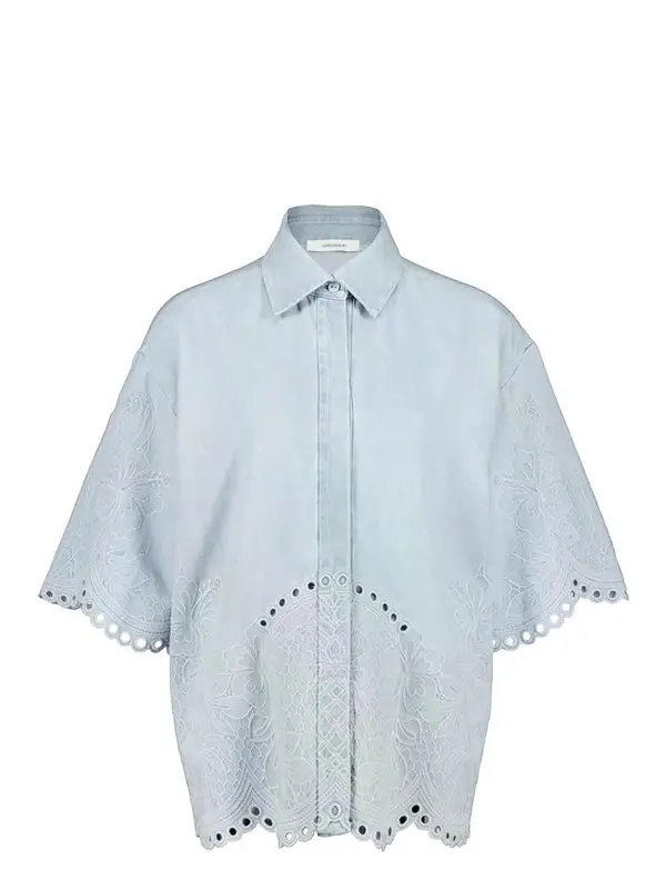 Zimmermann Floral-embroidered Denim Shirt - Blue