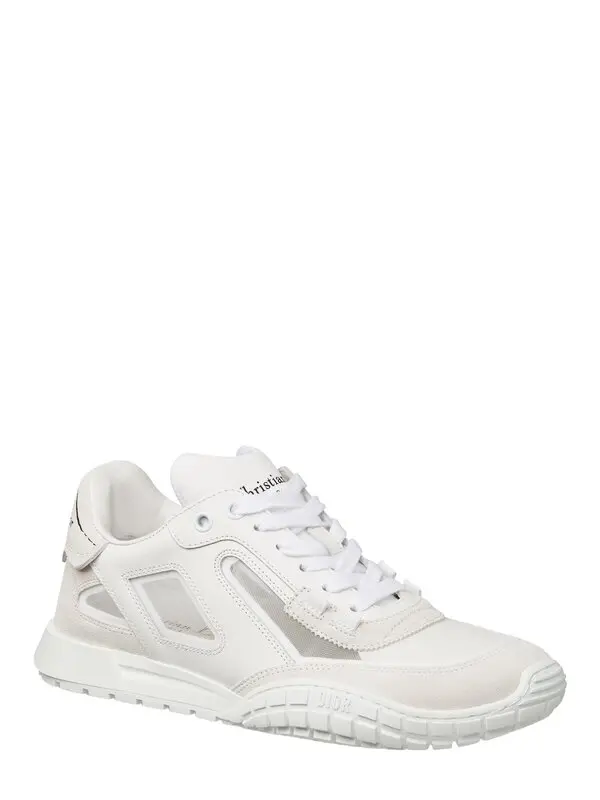 Dior Tech Sneaker - White Calfskin With Light Beige Suede Calfskin And Transparent Mesh
