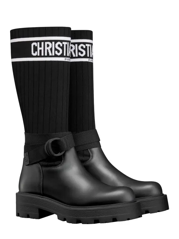 Dior D-major Boot - Black Calfskin With Black And White Technical Knit