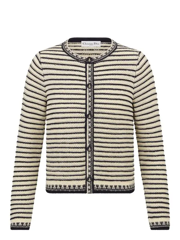 Dior Marinière Cardigan - Navy Blue And White Cotton Knit
