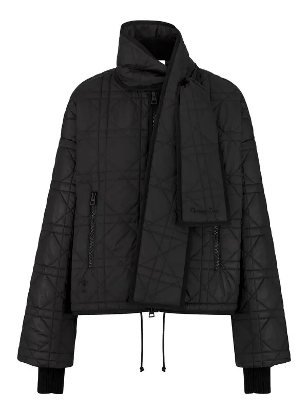 Dior Macrocannage Quilted Coat With Scarf Collar - Black Quilted Technical Taffeta