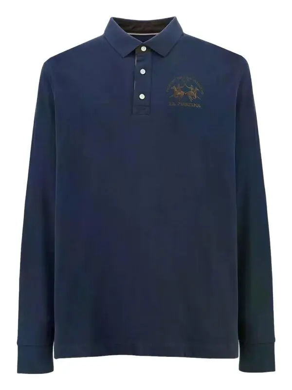 LA MARTINA Beato Long-sleeve Logo-embroidered Polo Shirt - Blue
