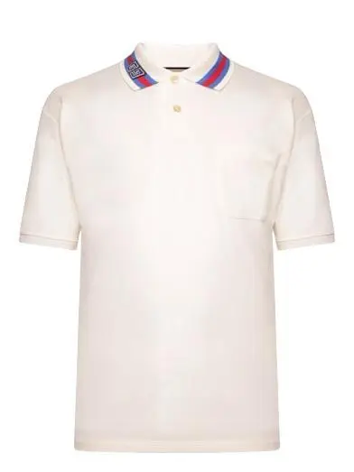 Gucci Short Sleeve Neck Logo Polo Shirt - White Yellowed
