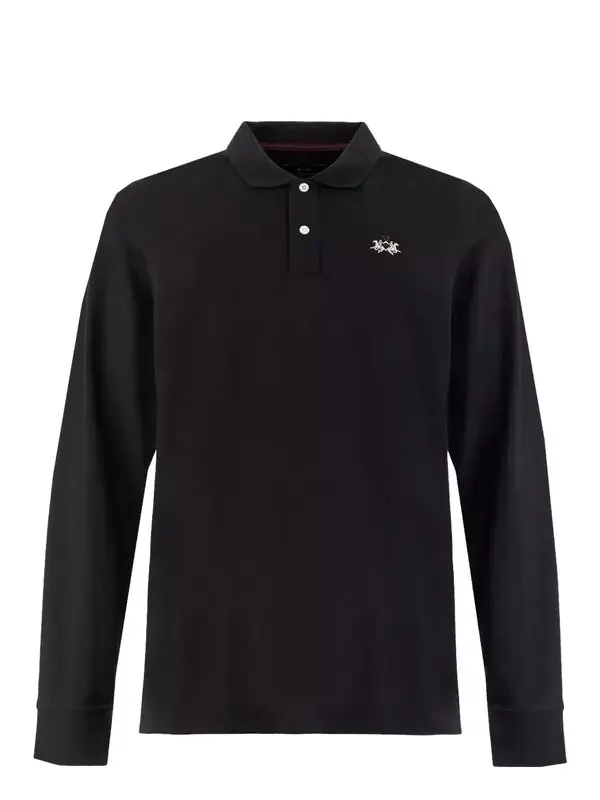 LA MARTINA Brett Long-sleeve Logo-embroidered Polo Shirt - Black