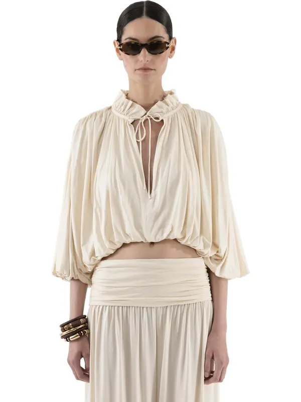 Arakii Draped Balloon Blouse - Creme White