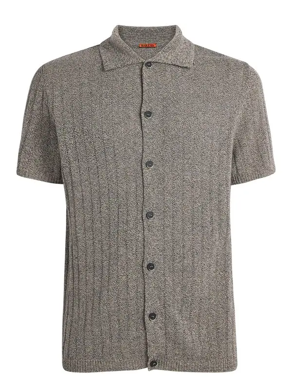 Barena Venezia Linen-cotton Knit Short-sleeve Shirt - Navy