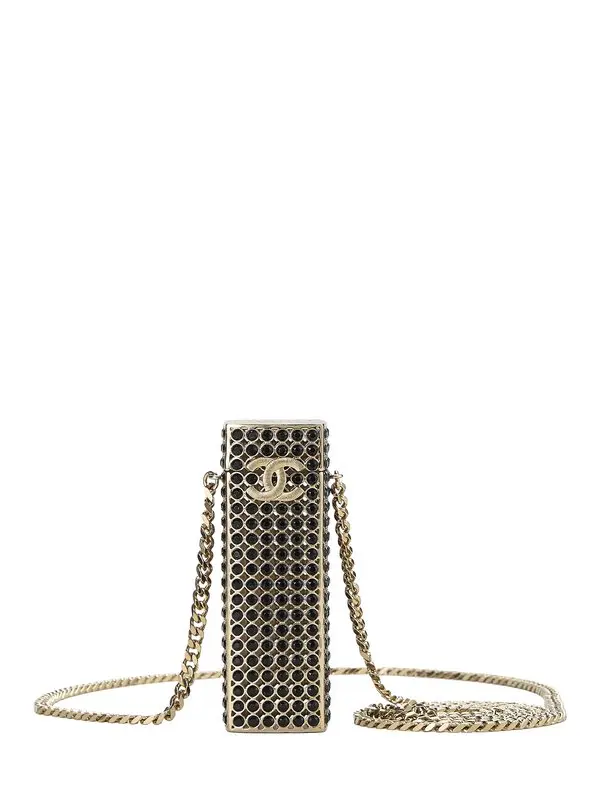Chanel Crystal Lipstick Case With Chain Strap - Black