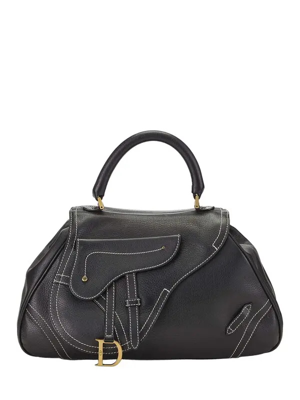 Dior Leather Top Handle Saddle Bag - Black