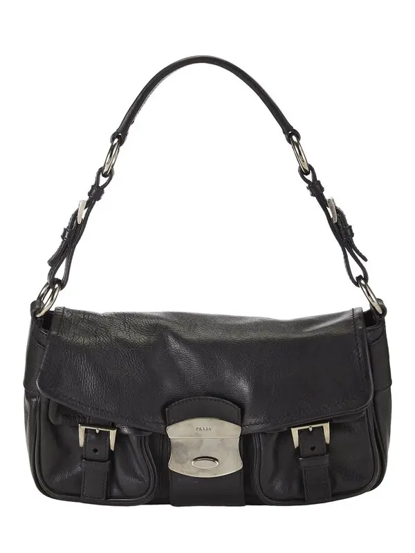 Prada Calfskin Double Pocket Shoulder Bag - Black