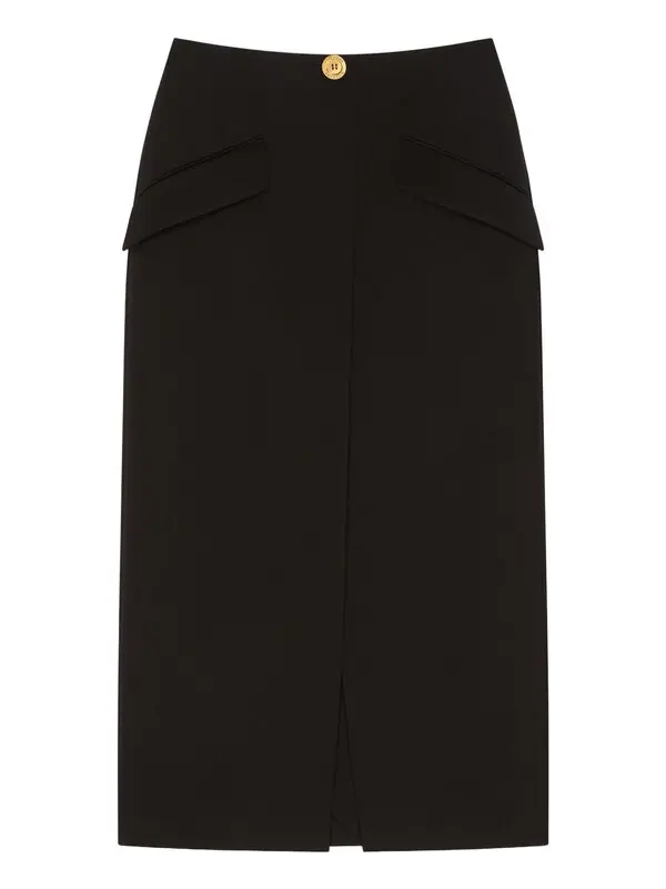 Givenchy Midi Skirt In Grain De Poudre Wool - Black
