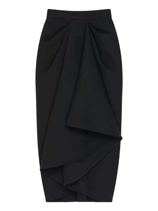 Givenchy Draped Midi Wool Skirt - Black