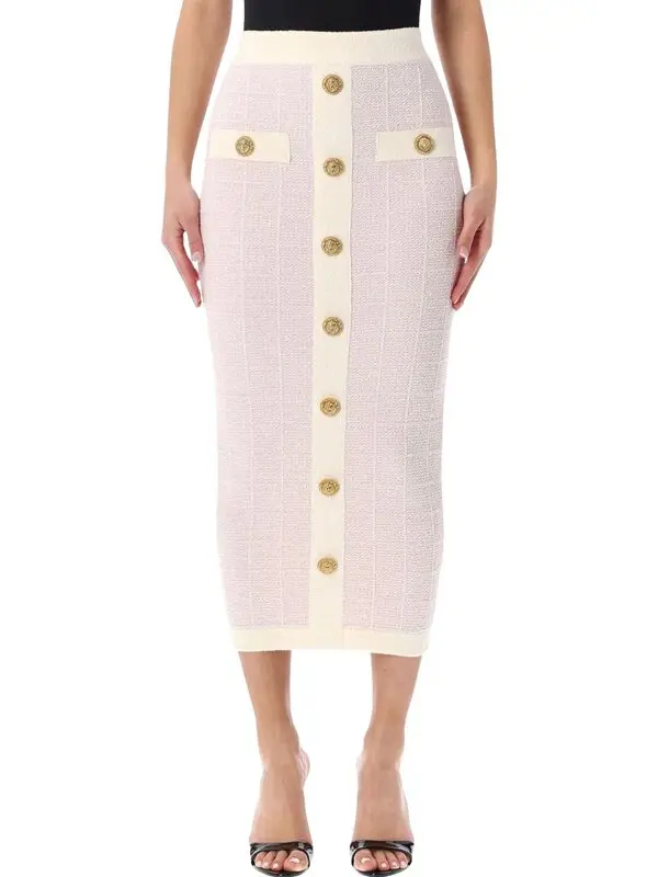 Balmain Buttoned Midi Skirt - Pink