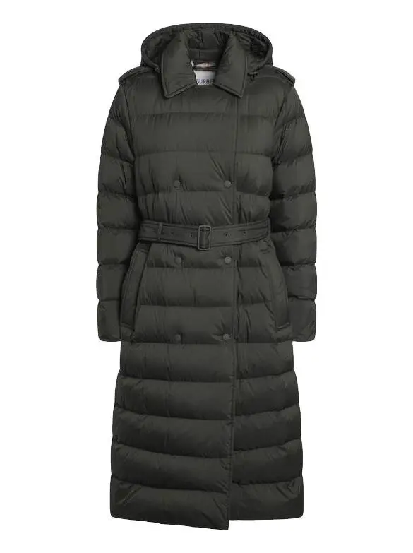 Burberry Double-breasted Padded Coat With Check Detail - Green