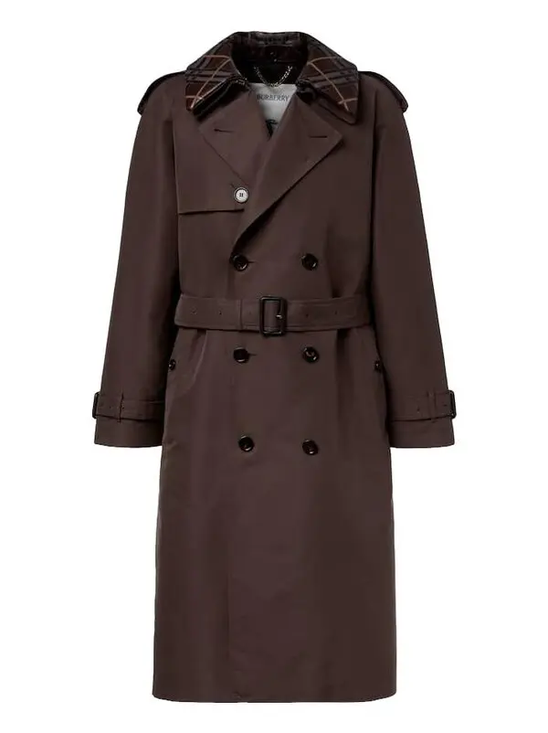 Burberry Check Silk And Cotton Trench Coat - Brown