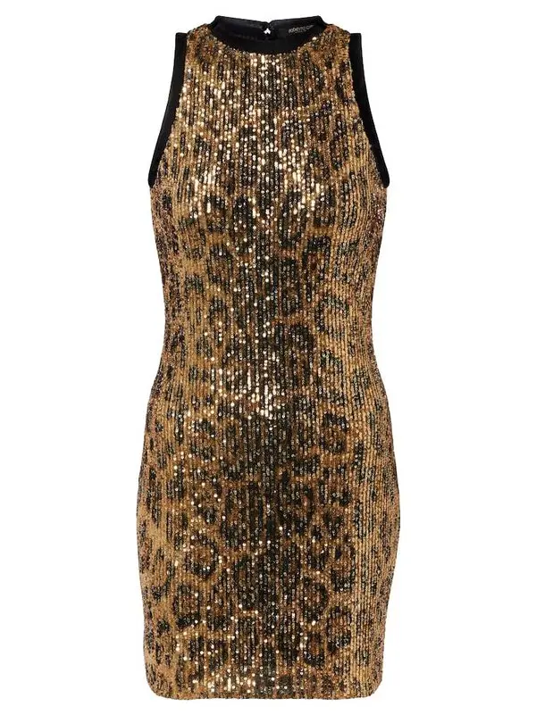 Roberto Cavalli Sequined Leopard-print Mini Dress - Brown