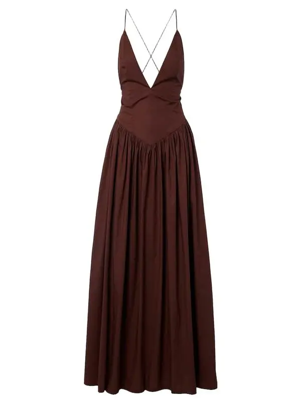 ADRIANA DEGREAS Open-back Cotton Maxi Dress - Brown