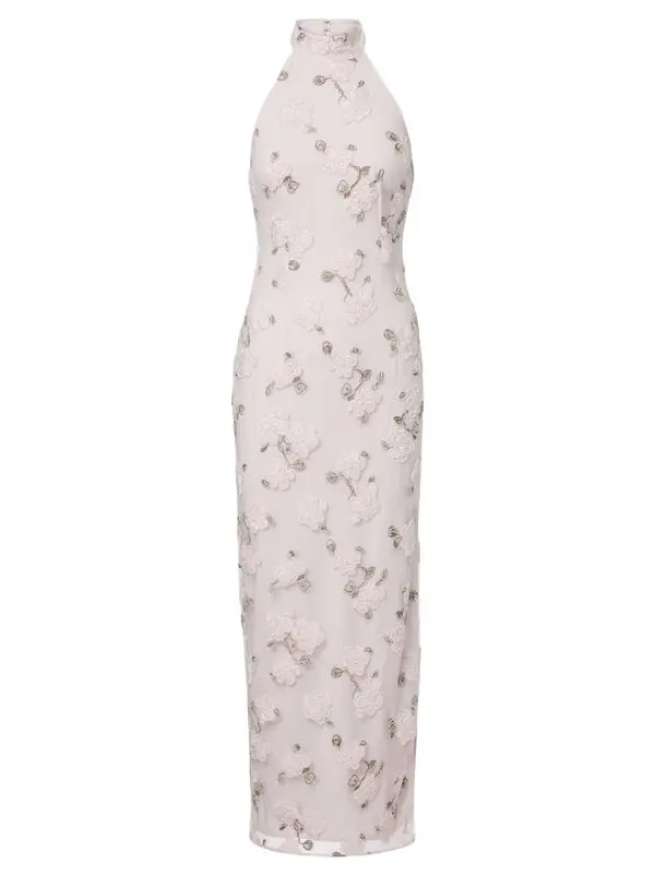 Remain Birger Christensen Floral Embroidered Halterneck Midi Dress - Pink