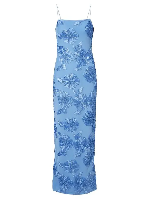 Remain Birger Christensen Floral Embroidered Maxi Dress - Blue