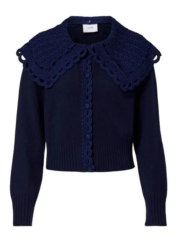 Erdem Crochet-trimmed Wool-blend Cardigan - Blue