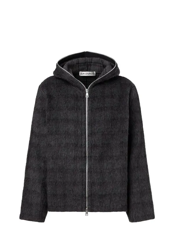 Our Legacy Checked Knitted Zip-up Hoodie - Grey