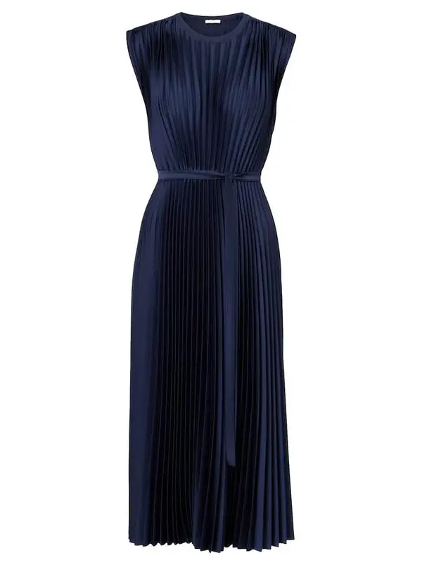 JOSEPH Volta Plissé Belted Crêpe Midi Dress - Blue