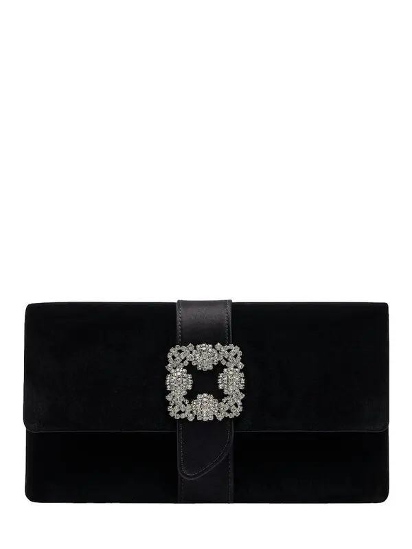 Manolo Blahnik Capri Embellished Velvet Clutch - Black