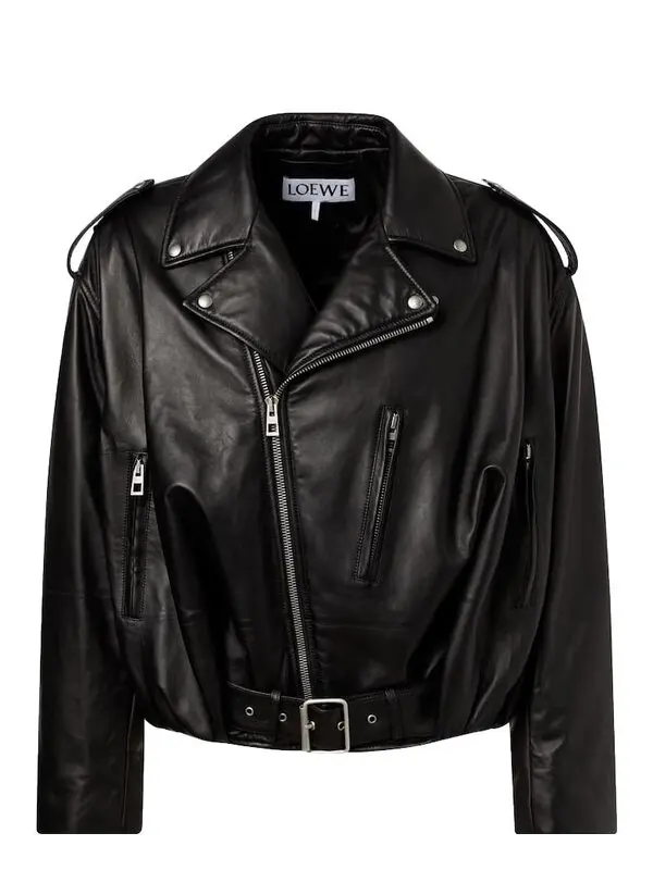 Loewe Balloon Leather Biker Jacket - Black