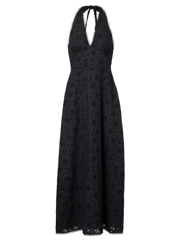 Posse Salma Embroidered Halterneck Cotton Midi Dress - Black