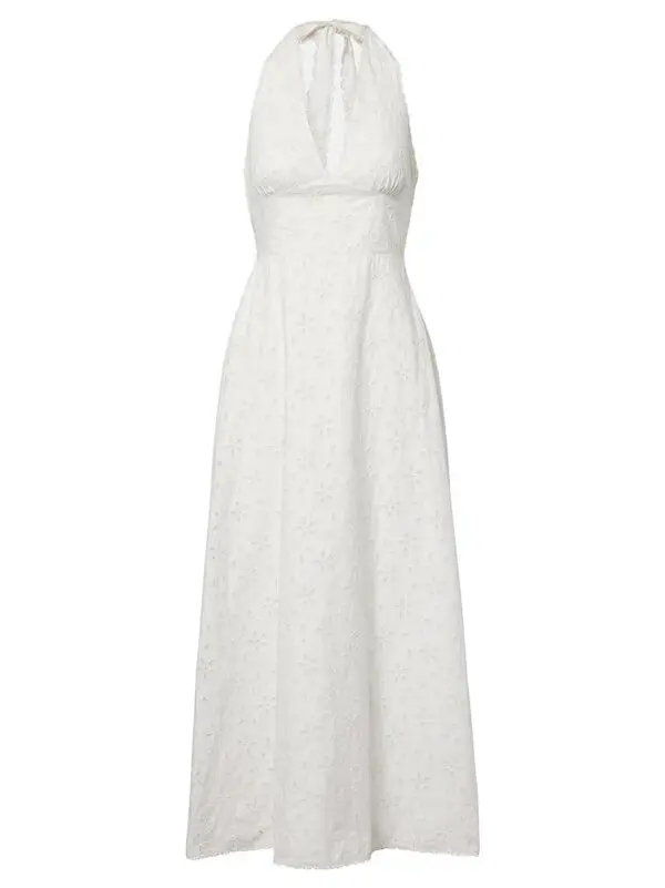 Posse Salma Embroidered Halterneck Cotton Midi Dress - White