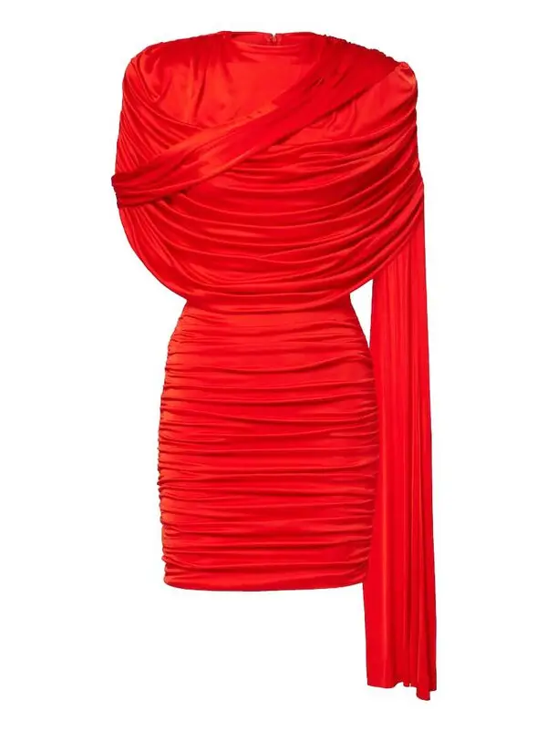 THE NEW ARRIVALS ILKYAZ OZEL Khara Draped Mini Dress - Orange