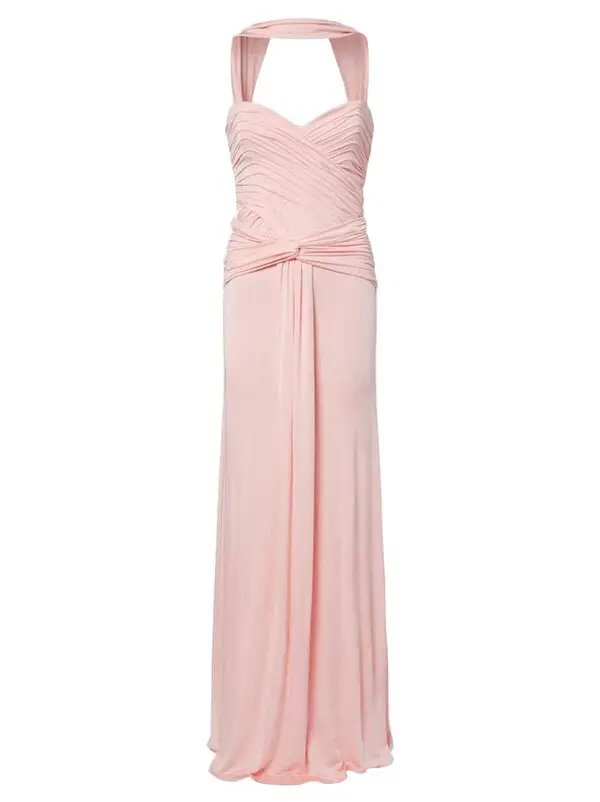 THE NEW ARRIVALS ILKYAZ OZEL Amanda Scarf-detail Draped Gathered Gown - Pink