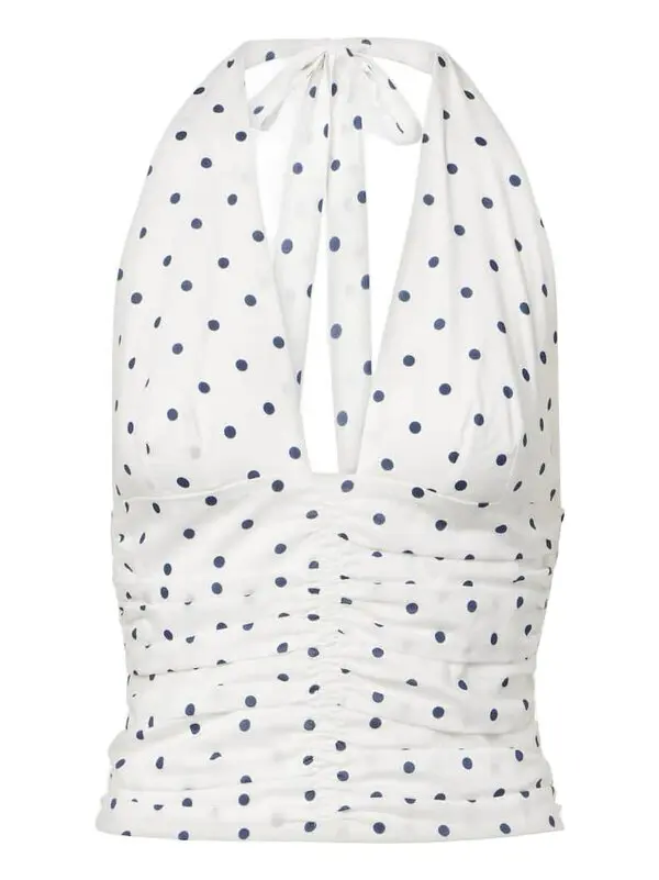 Posse Edie Polka-dot Halterneck Top - White