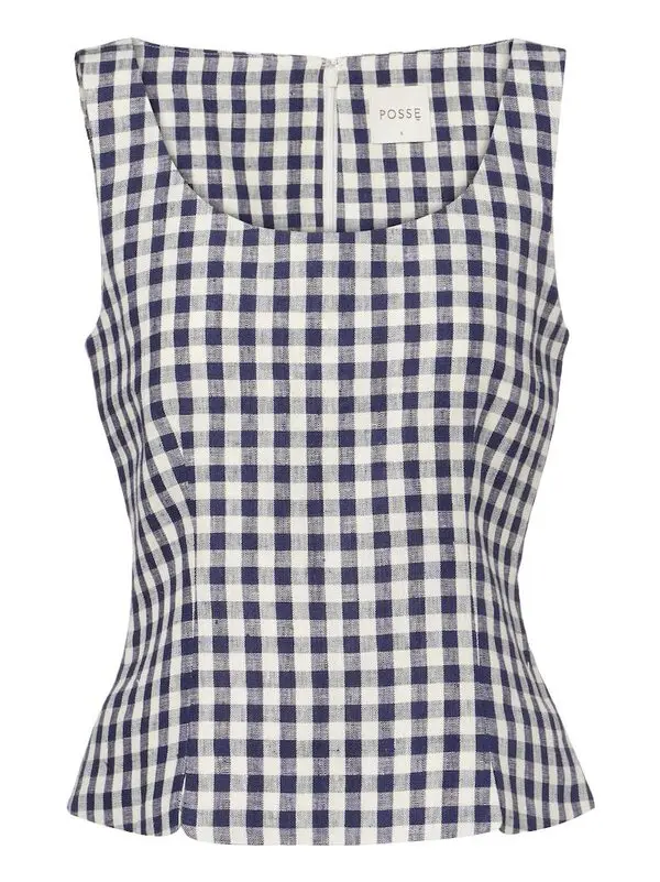 Posse Sadie Gingham Linen Top - Blue