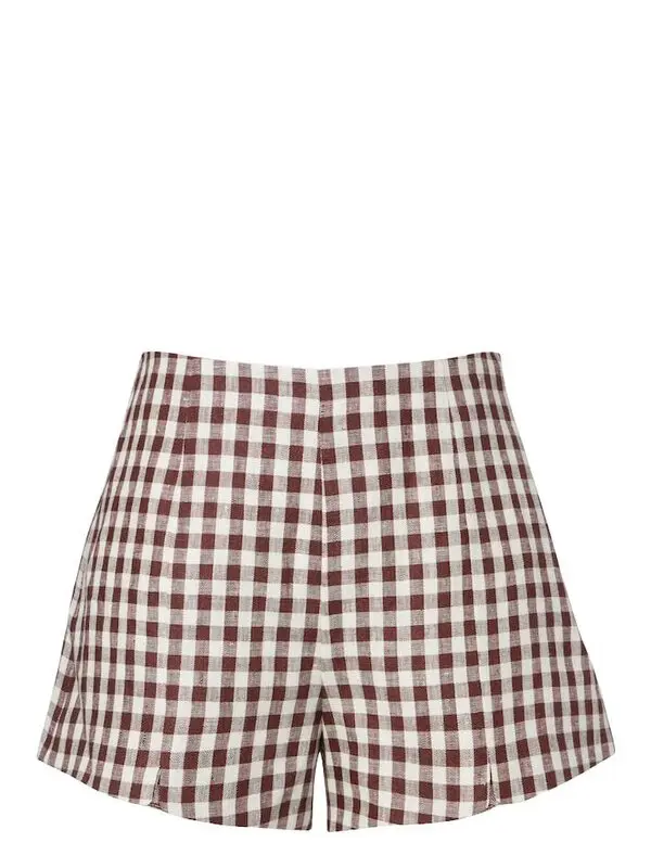 Posse Sadie Gingham Linen Shorts - Brown