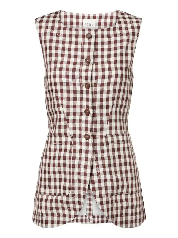 Posse Romeo Gingham Linen Vest - Brown