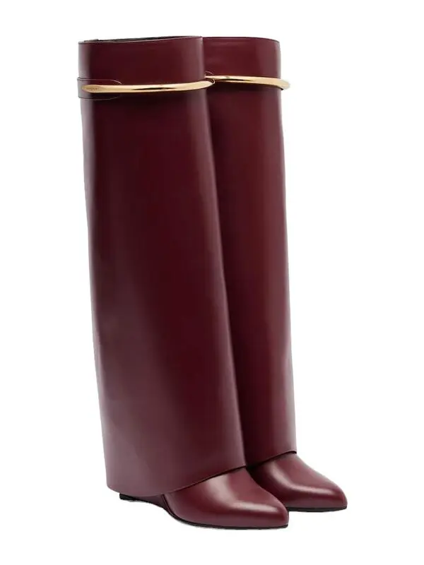 Givenchy Shark 95 Leather Knee-high Boots - Burgundy