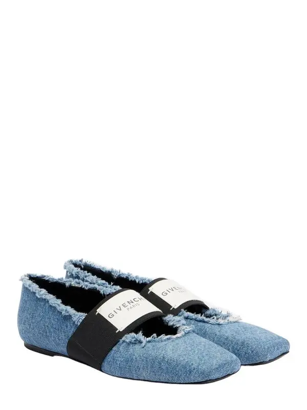 Givenchy Sliced Square Denim Ballet Flats - Blue