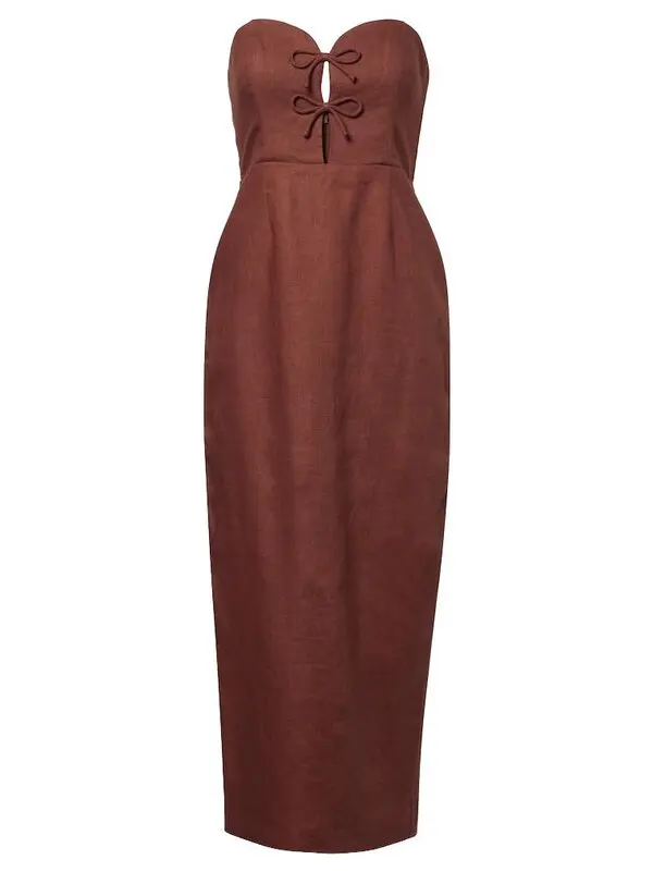 Posse Sabine Linen Midi Dress - Brown