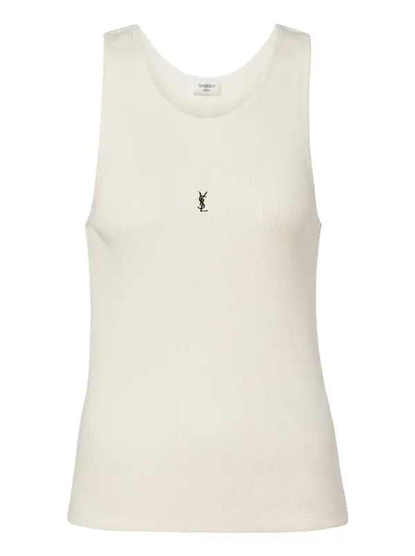 Saint Laurent Cassandre Ribbed-knit Tank Top - White