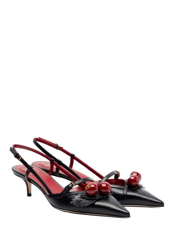 Valentino Garavani Cherryfic 45 Leather Slingback Pumps - Black