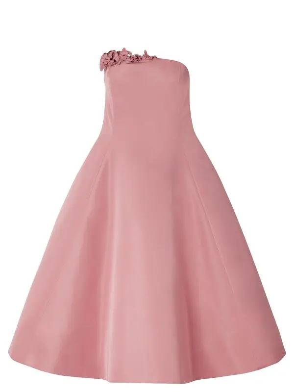 Oscar De La Renta Strapless Appliquéd Faille Midi Dress - Pink