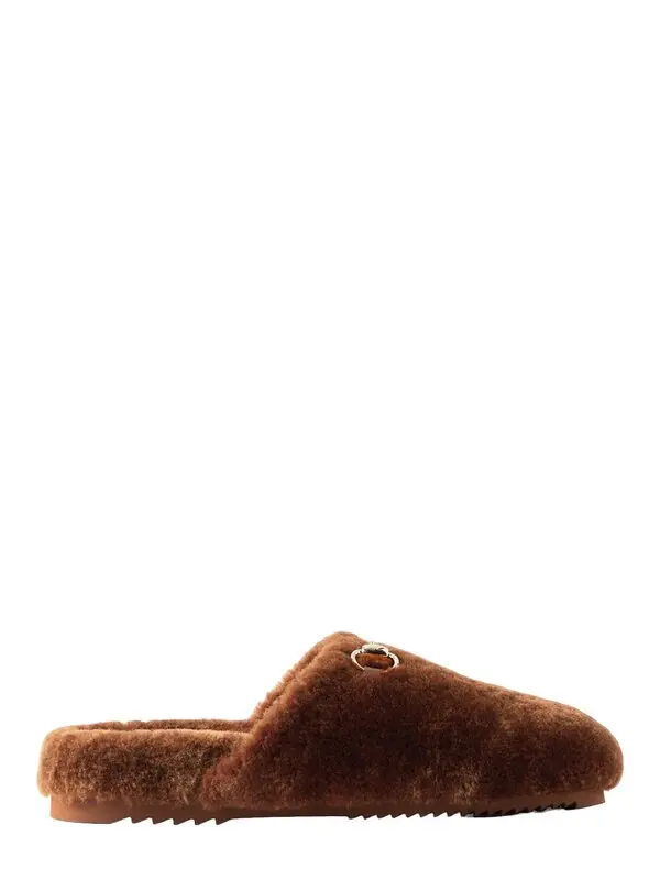 Gucci Horsebit-detailed Shearling Slides - Brown