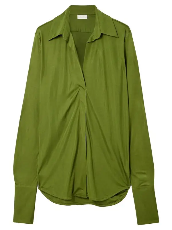 Dries Van Noten Tie-neck Stretch-silk Satin Dress - Green