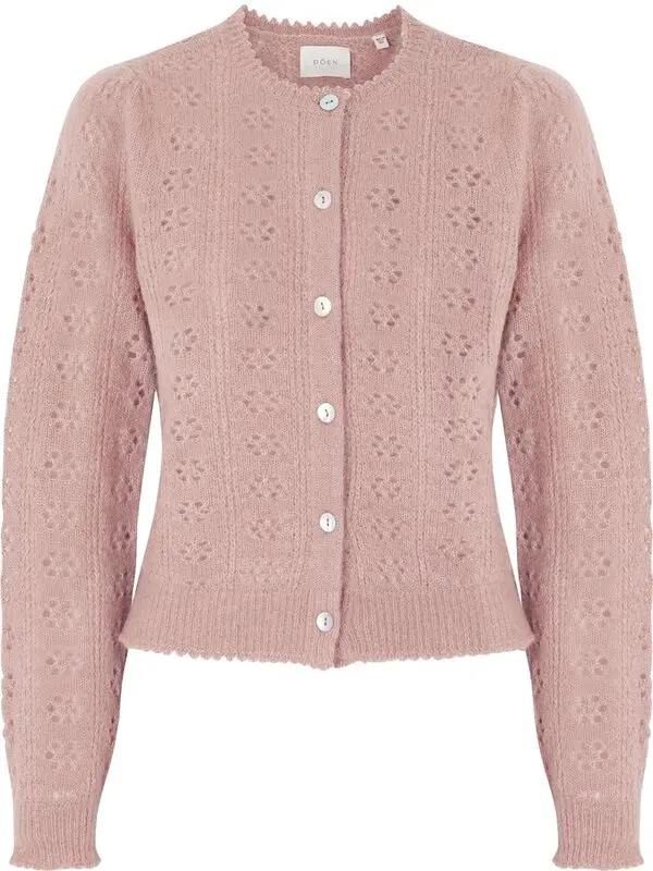 DÔEN Emery Pointelle-knit Cardigan - Pink